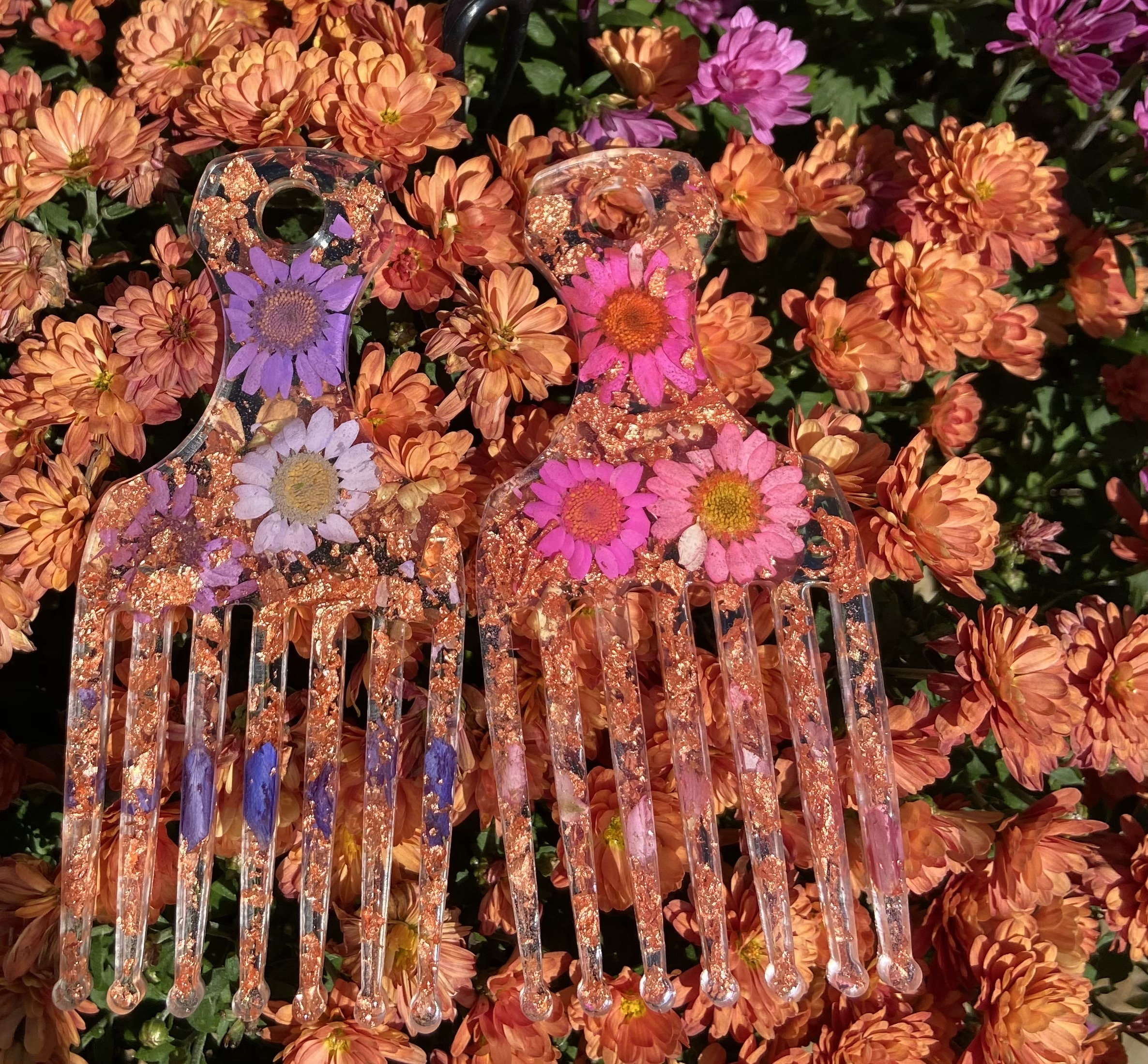 Afro Pick|hair Pick|floral Hair Pick|botanicalpressed Flowers|afro Pick ...