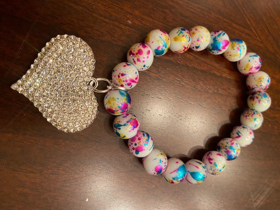 Colorful Charm Bracelet Charm Bracelet Beaded Bracelet Silver Charm ...