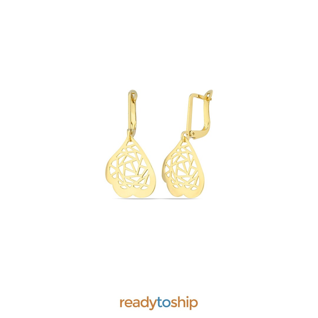 Heart Salvo Gold Plated Earrings, Handmade Design - Etsy