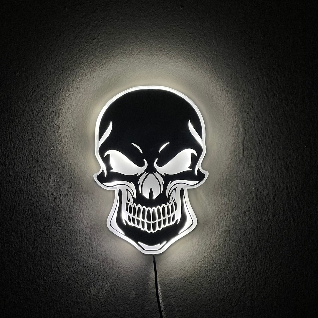 Skull Sign, LED Wall Sign, Edge Lit Acrylic, Like-neon, Large Hanging ...
