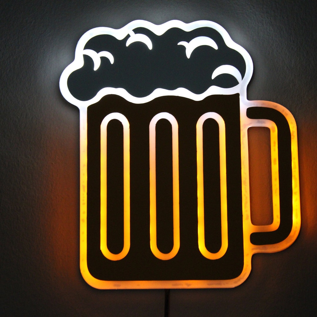 Beer Mug Sign, LED Wall Sign, Edge Lit Acrylic Cold Beer, Like-neon ...