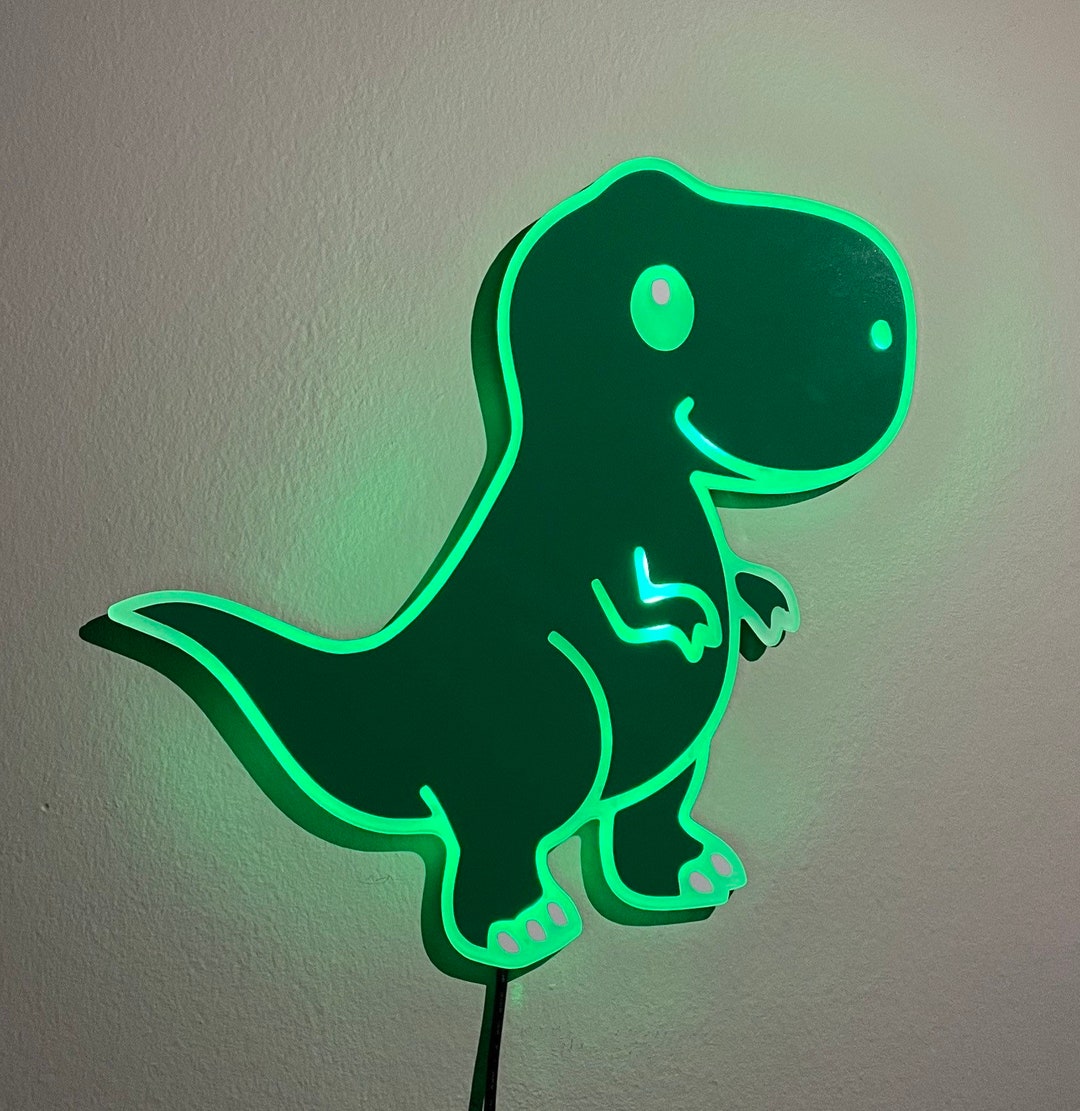 Green T-rex Sign, Led Wall Sign, Edge Lit Acrylic Baby Dinosaur, Large ...
