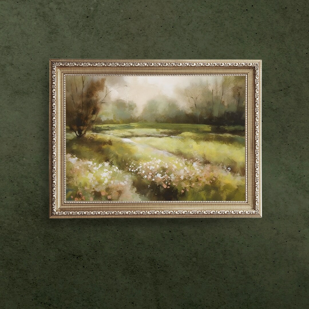 Spring Scenery Landscape Print, Flower Field Landscape Oil Painting ...