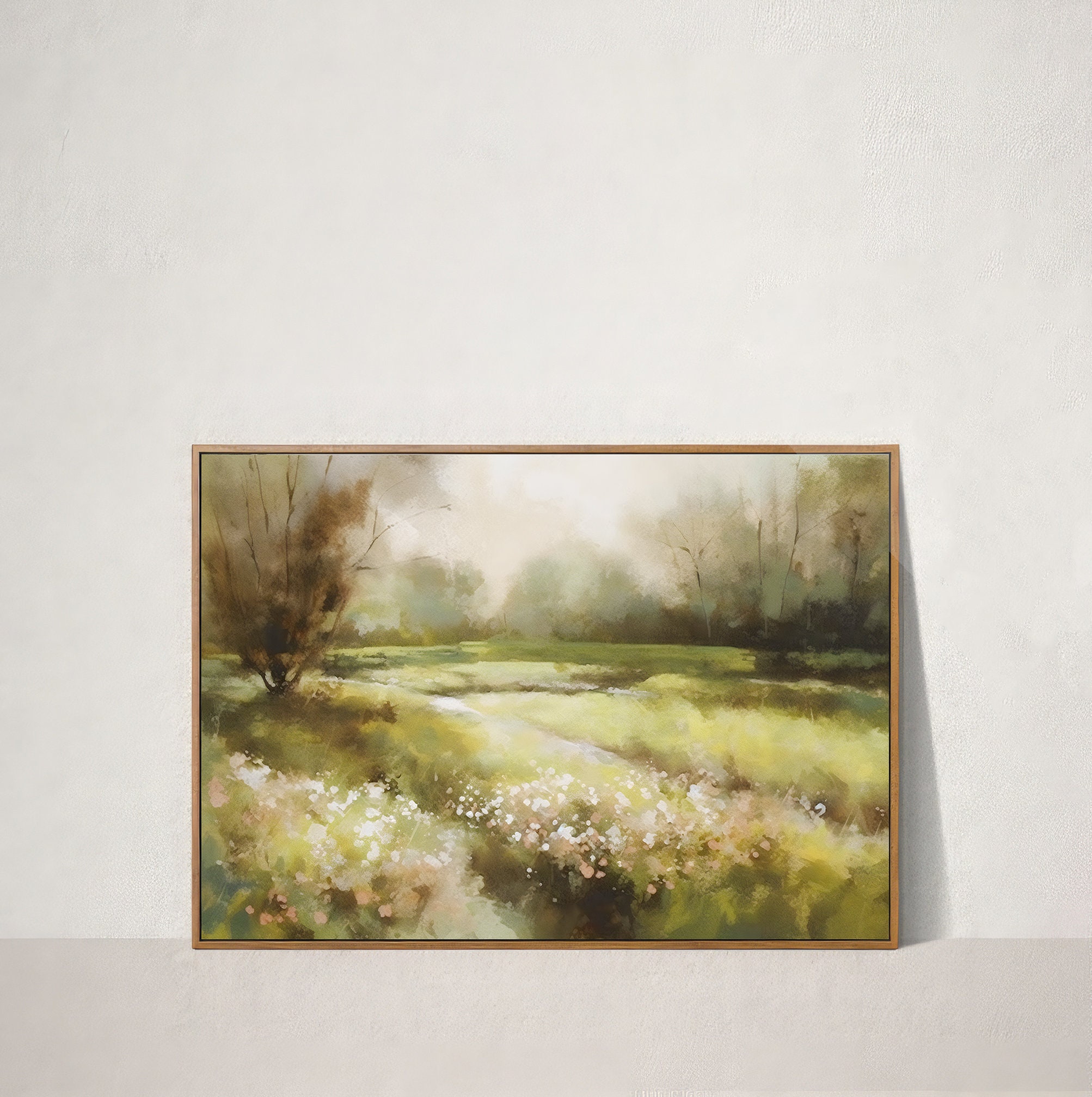Spring Scenery Landscape Print, Flower Field Landscape Oil Painting ...