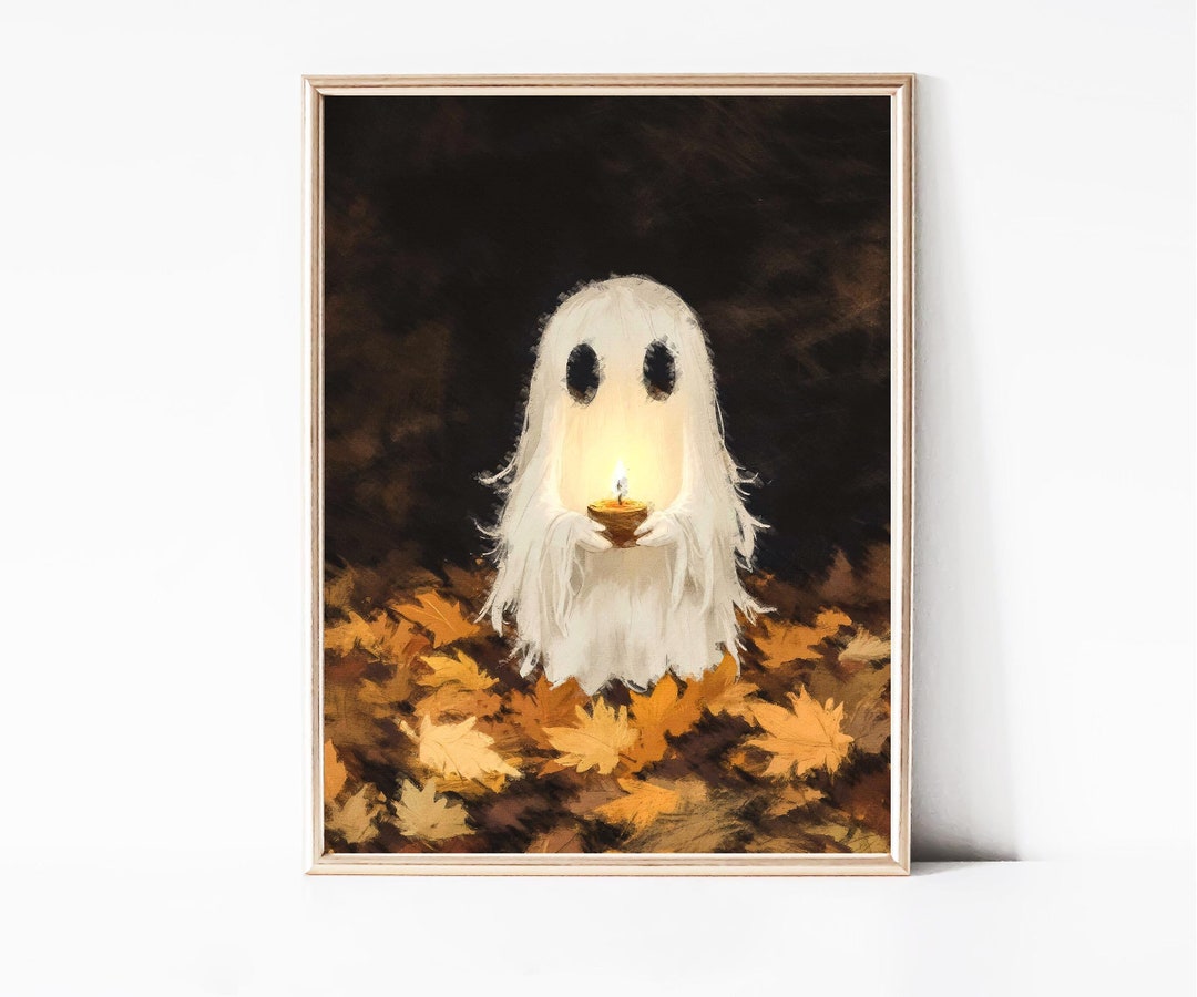 Cute Ghost With Candle Print Printable Halloween Decor Dark Cute ...