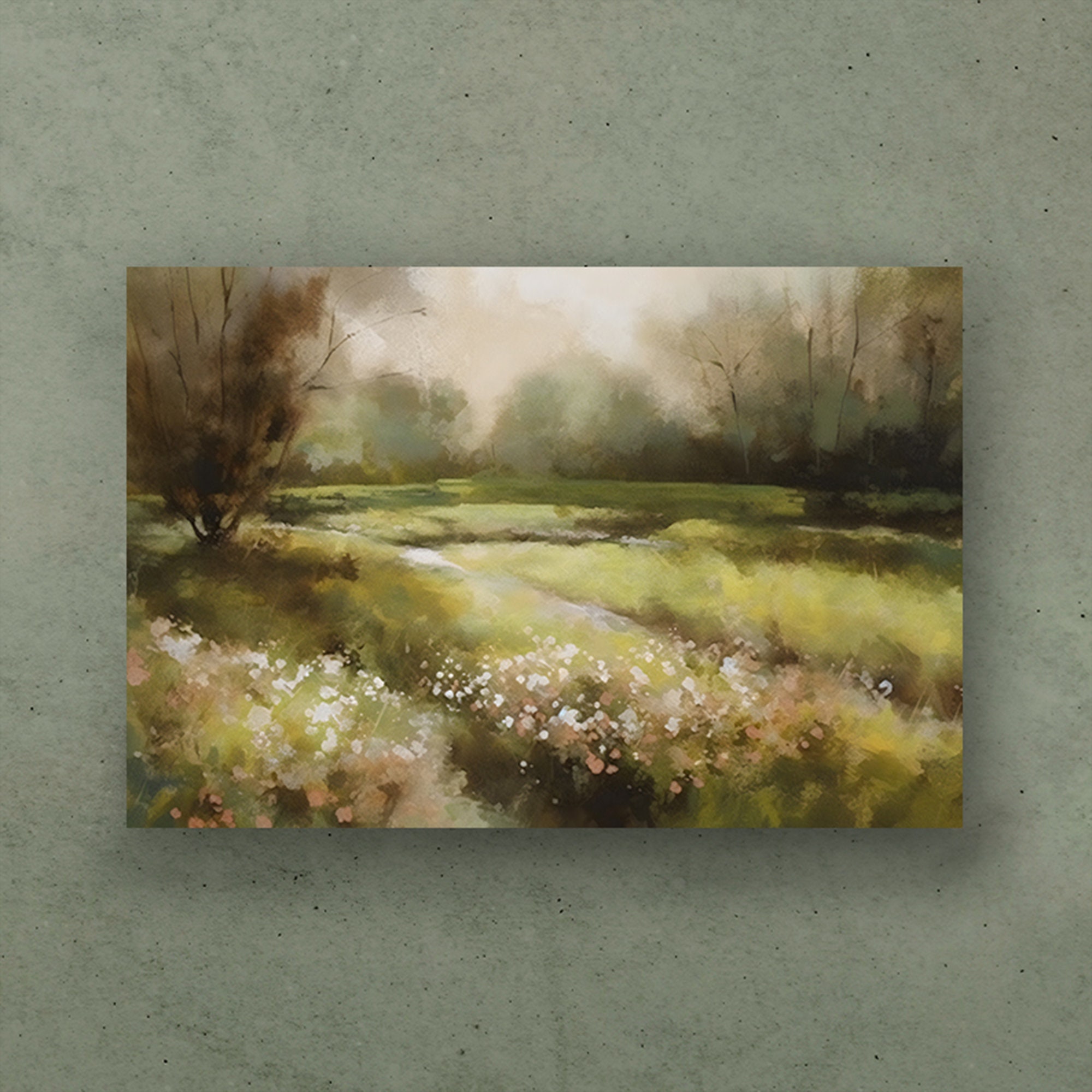 Spring Scenery Landscape Print, Flower Field Landscape Oil Painting ...