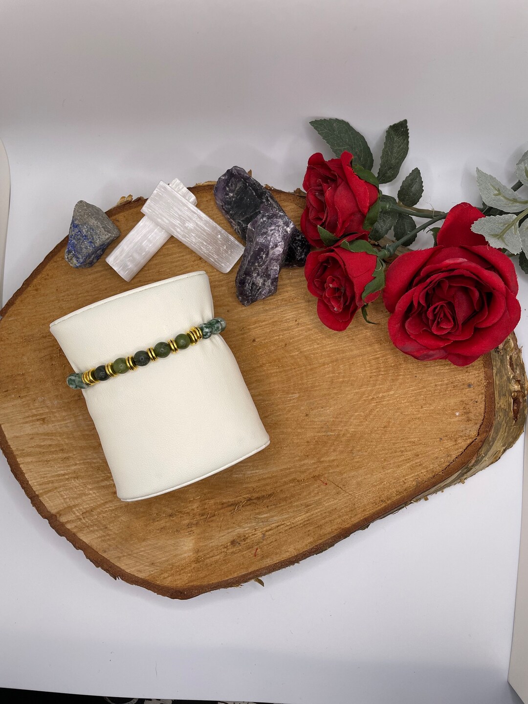 Chinese Jade & Spotted Jade Stretch Bracelet 6mm Natural Stones With ...