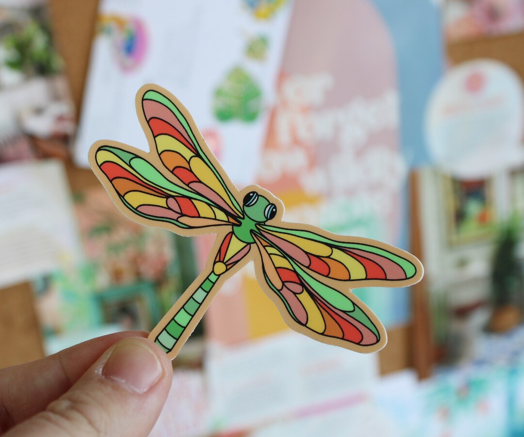 Retro Dragonfly Vinyl Sticker | Hydro Flask Laptop | Retro Aesthetic - Etsy