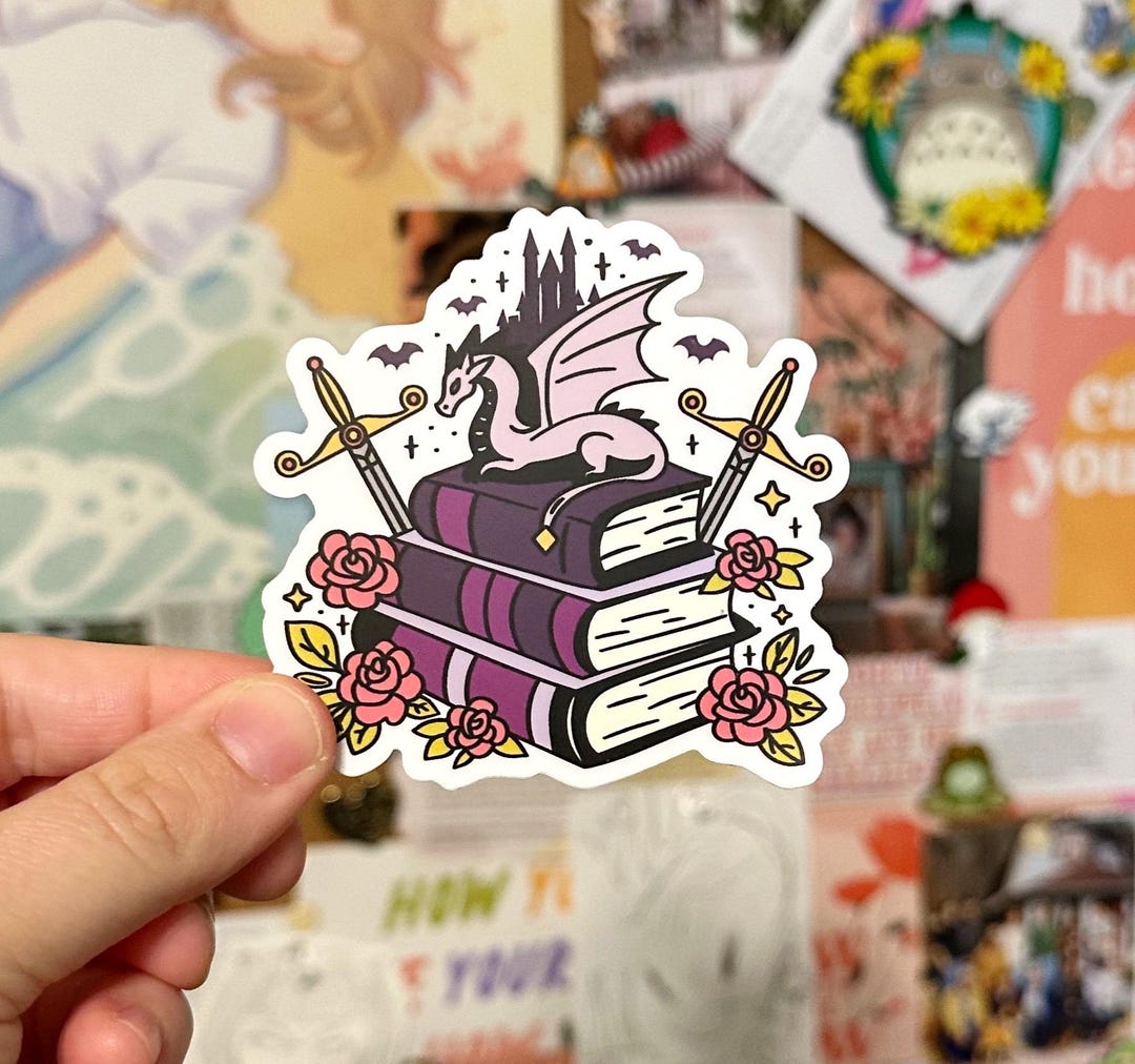 Fantasy Book Pile Vinyl Sticker | Hydro Flask Laptop | Retro Aesthetic ...