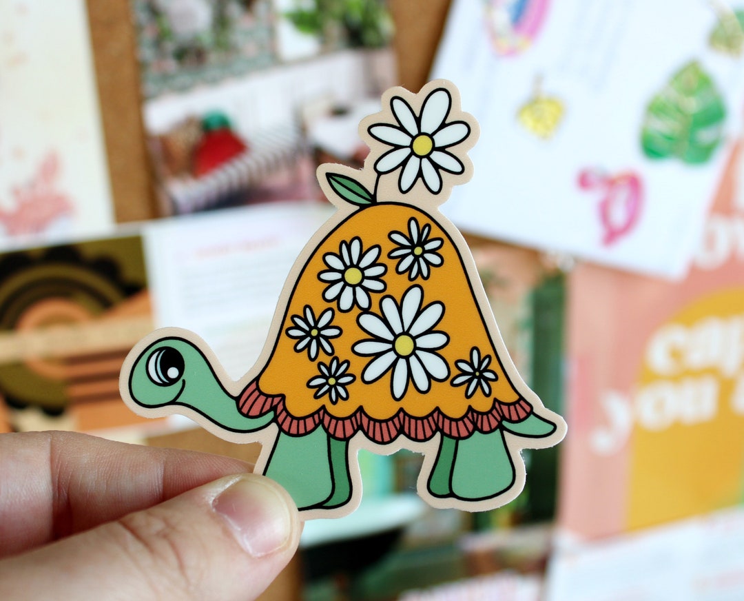 Daisy the Floral Turtle Vinyl Sticker | Hydro Flask Laptop | Retro ...