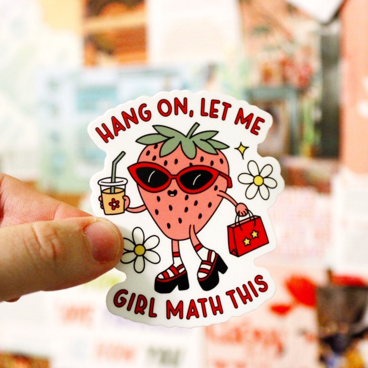 Girl Math Strawberry Vinyl Sticker Hydro Flask Laptop Retro Aesthetic ...