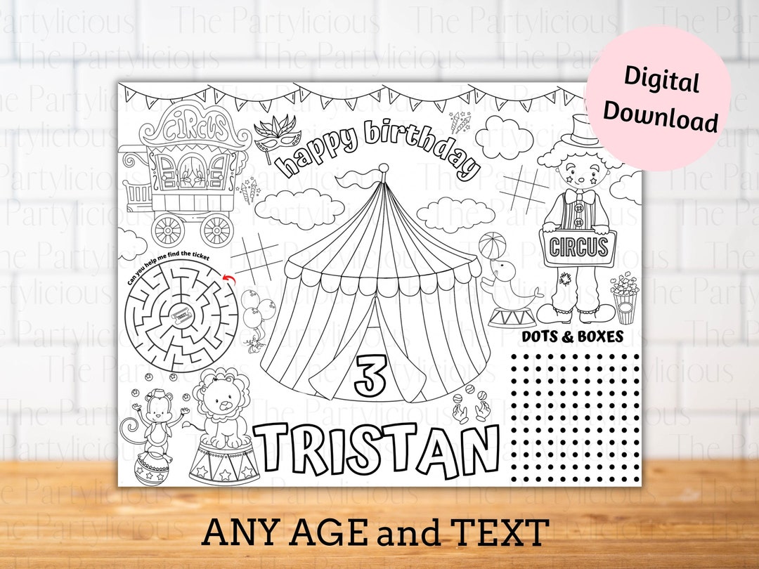 Circus Birthday Party Printable Placemats / Circus Coloring Sheet ...