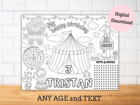 Circus Birthday Party Printable Placemats / Circus Coloring - Etsy