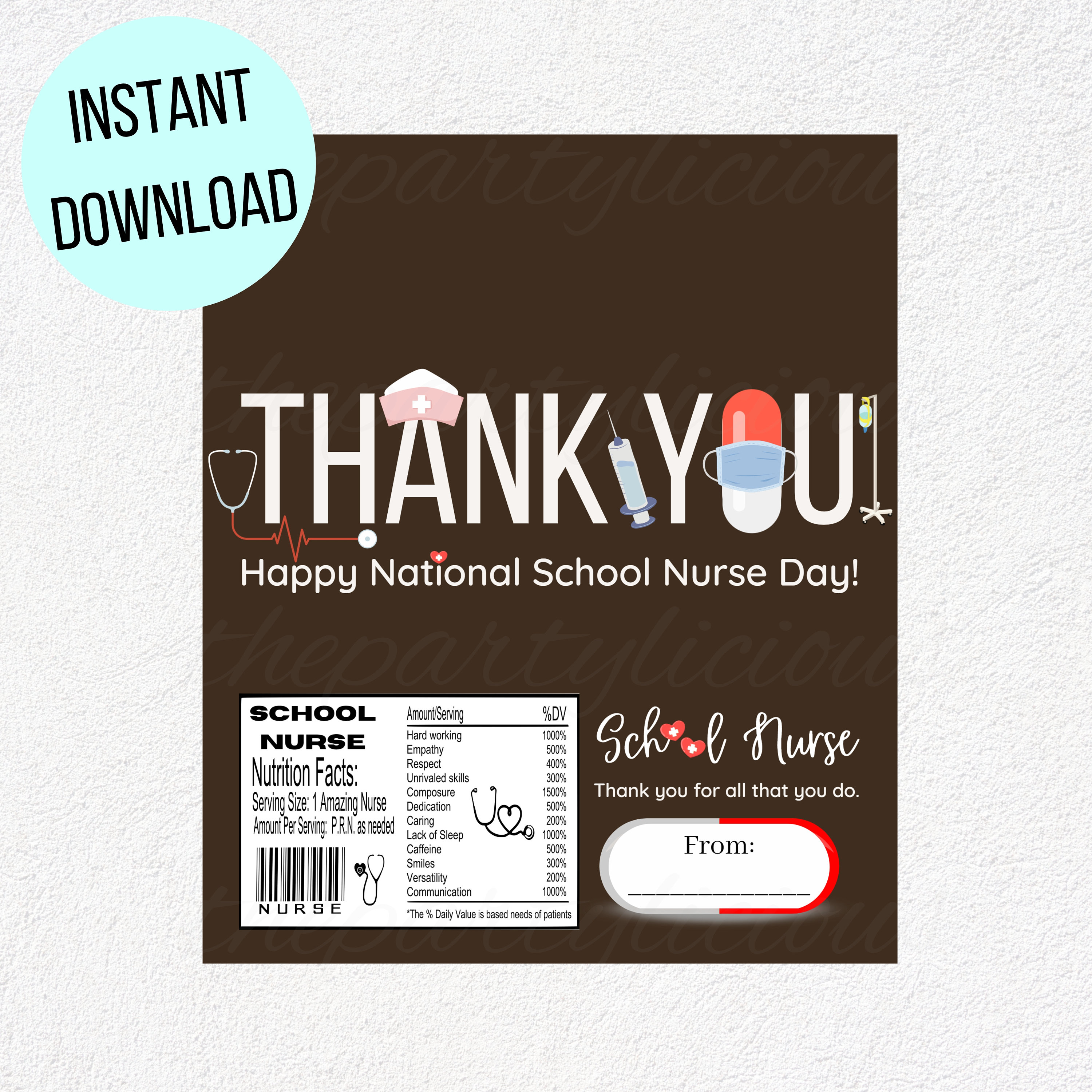 Printable School Nurse Chocolate Bar Wrapper, School Nurse Appreciation ...