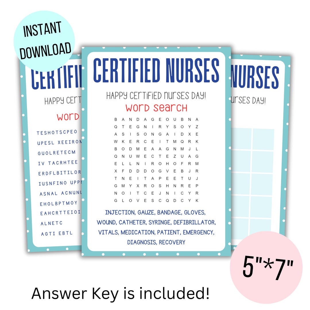Printable Certified Nurses Day Games, Certified Nurses Games Bingo Word ...