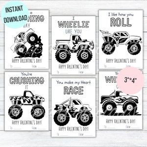 Printable Monster Truck Valentines Day Cards, School Kids Valentines ...