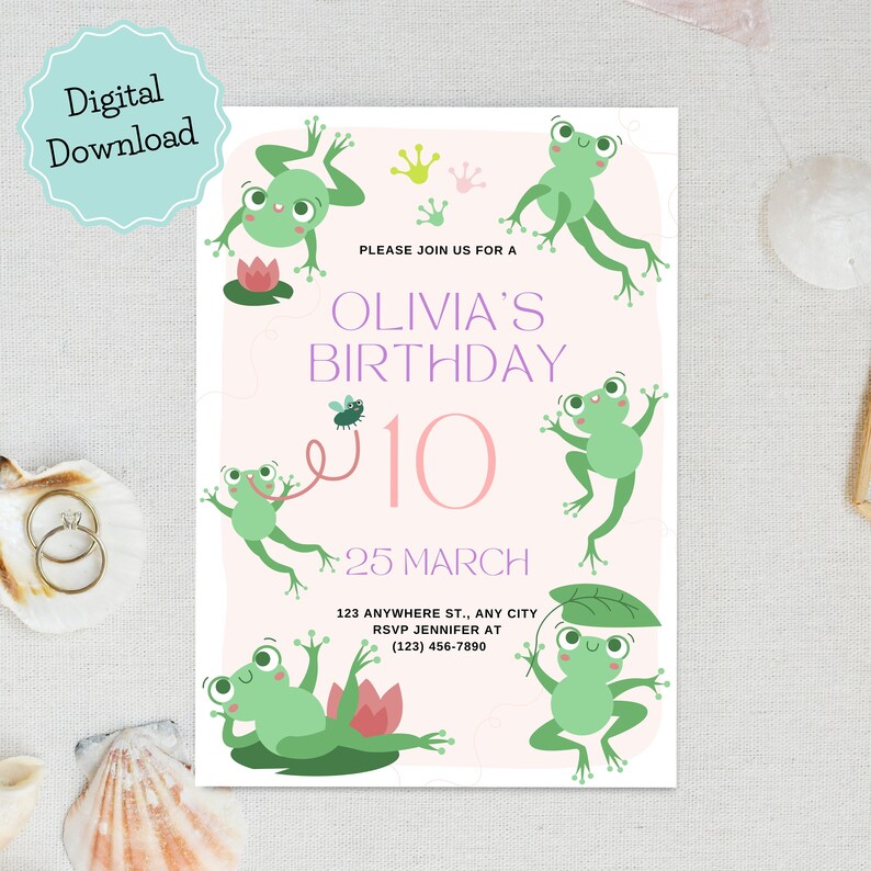 Pastel Frog Birthday Party Invitation Toad Printable Invite Party Decor ...
