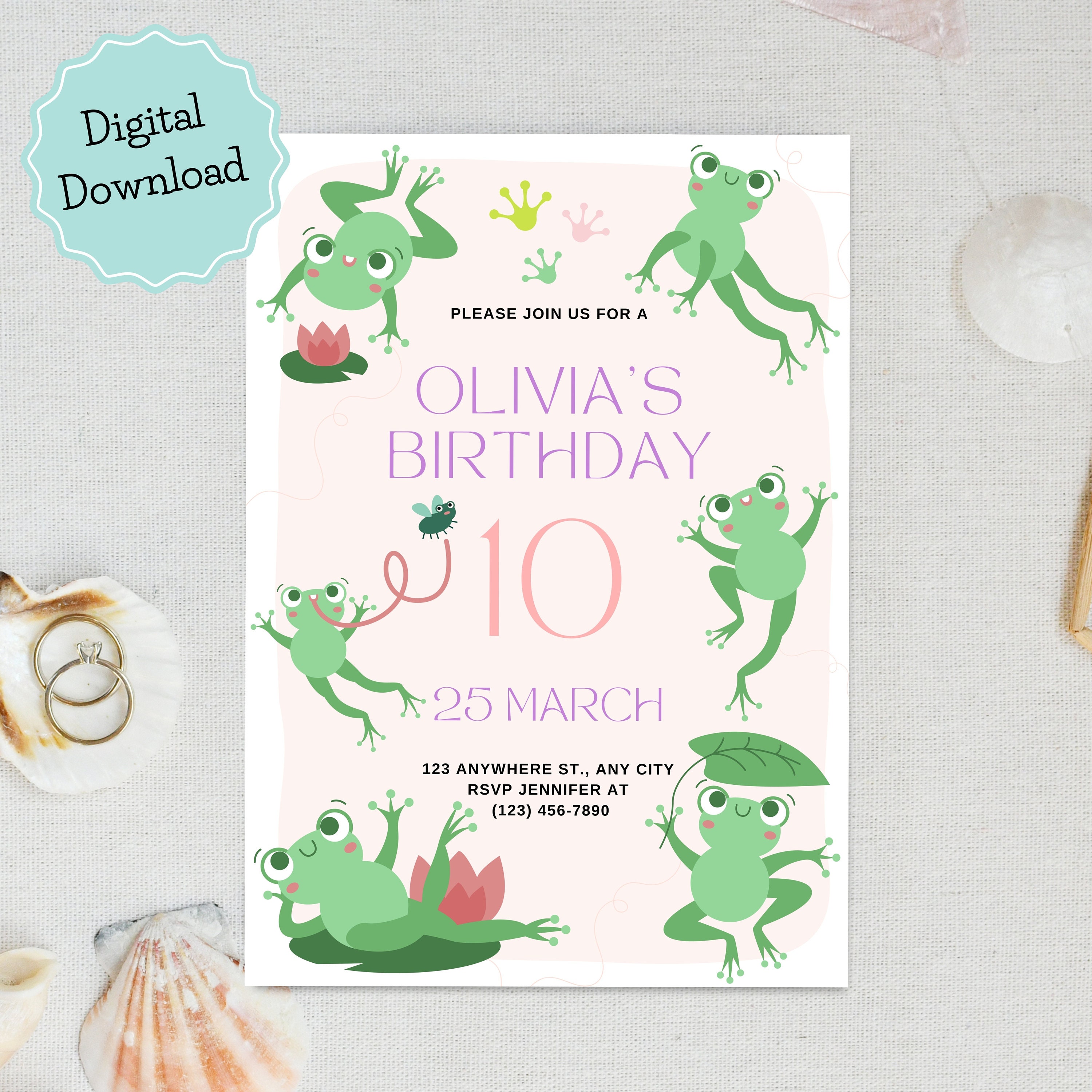 Pastel Frog Birthday Party Invitation Toad Printable Invite Party Decor ...
