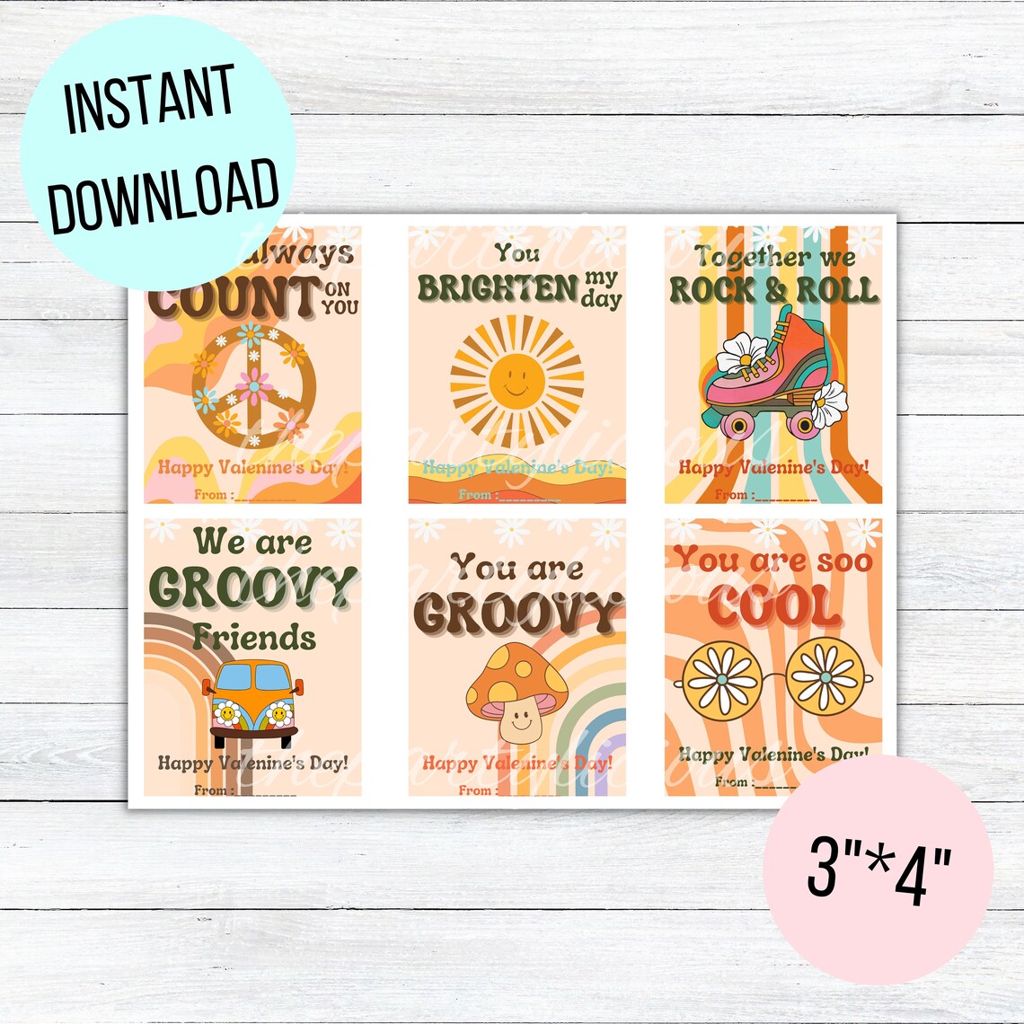 Printable Groovy Valentines Day Cards Classroom Kids - Etsy