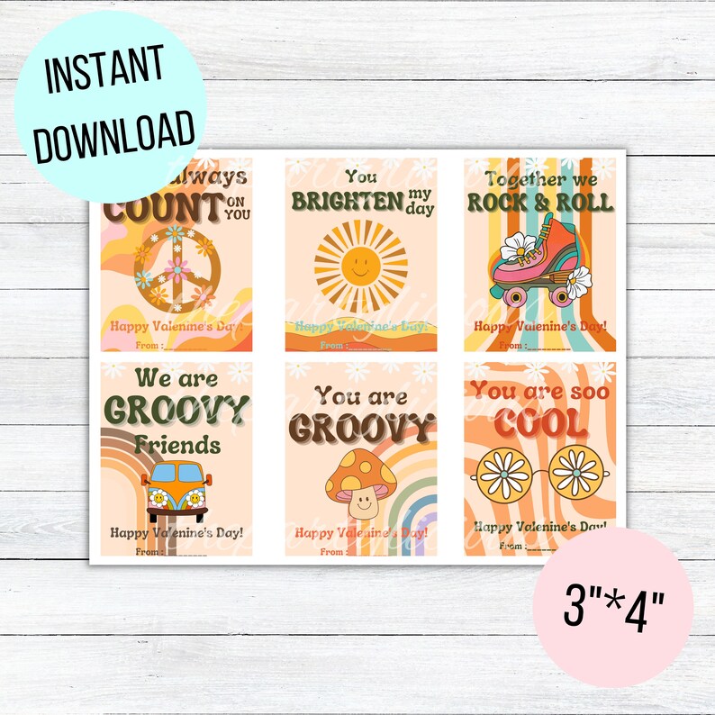 Printable Groovy Valentines Day Cards Classroom Kids - Etsy