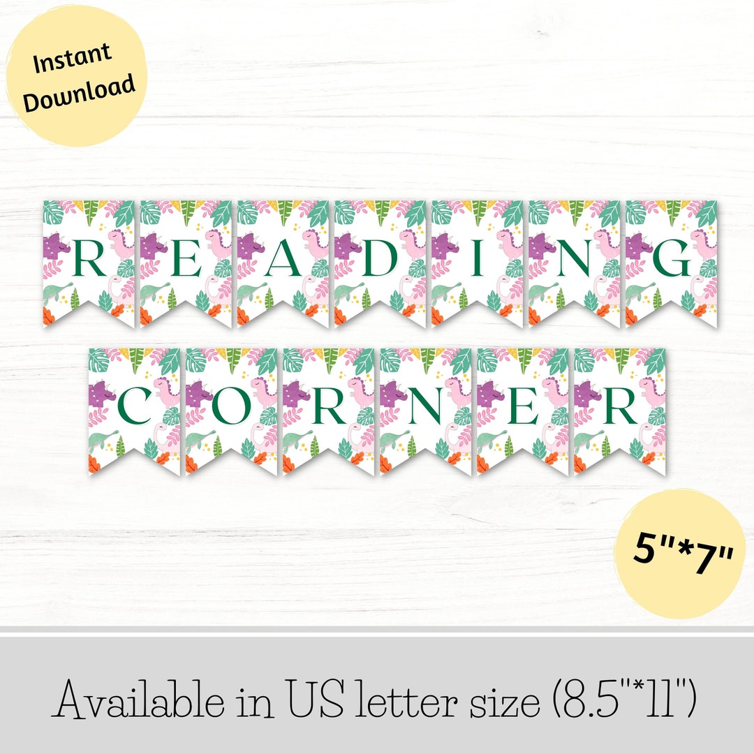Dinosaur Themed Reading Corner Banner, Reading Corner Sign Bunting ...