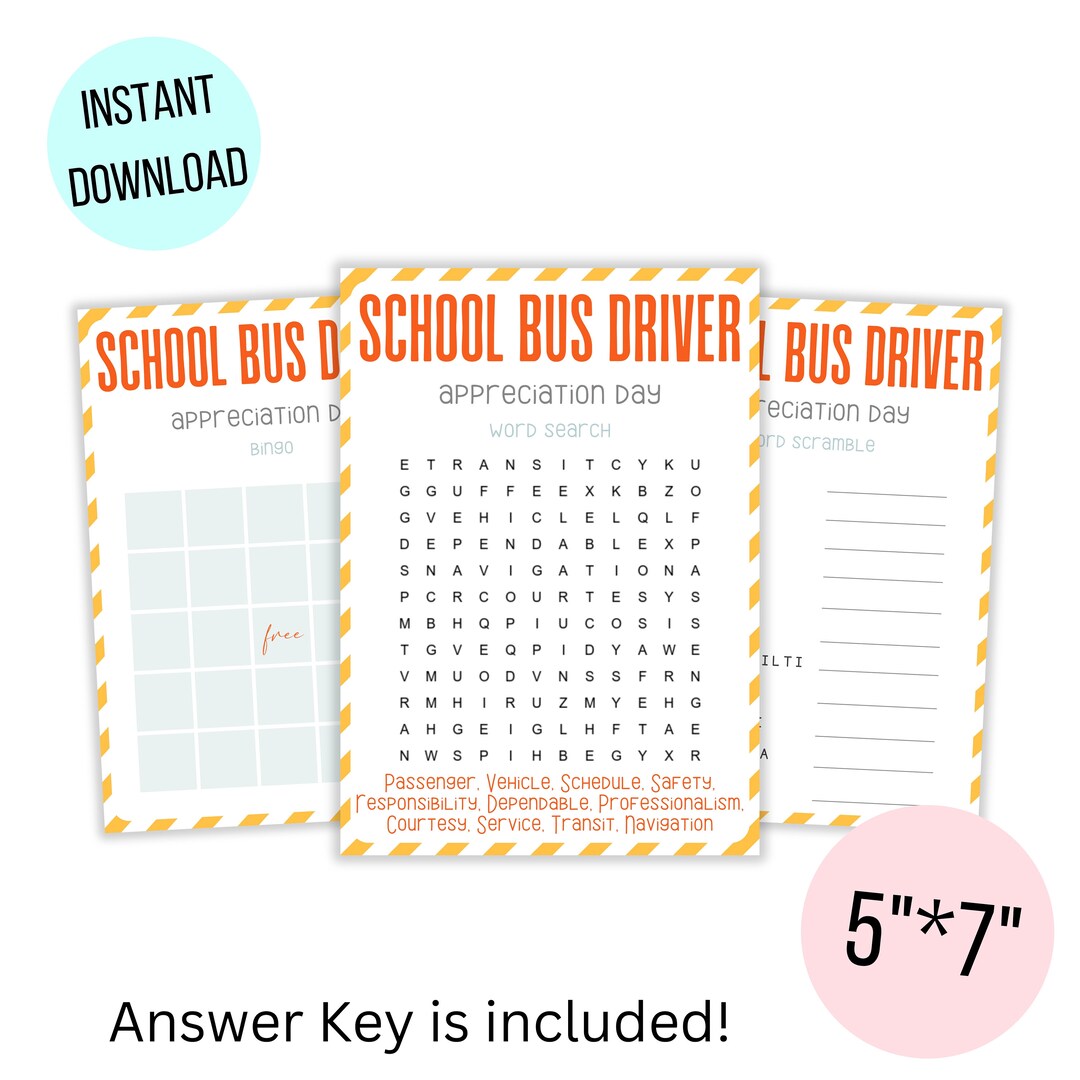 School Bus Driver Appreciation 2024 Printable Games, Bus Driver ...