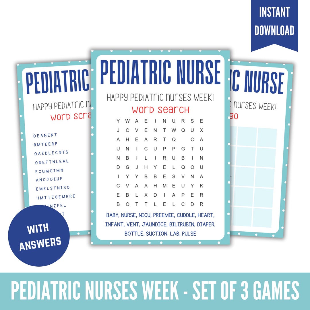 Pediatric Nurses Week Games Bundle, Pediatric Nurse Week Bingo Word ...
