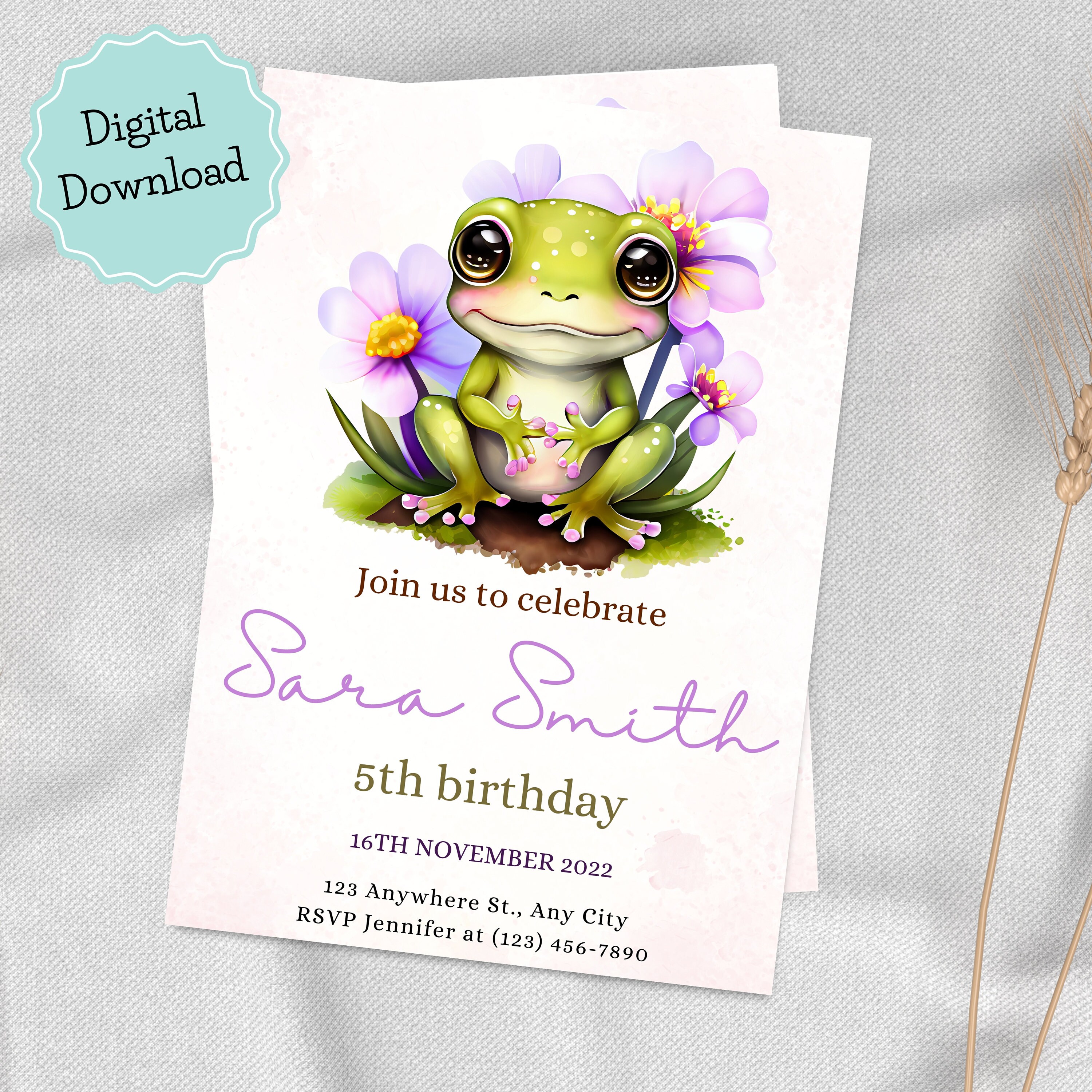 Frog Birthday Party Invitation Toad Printable Invite Party - Etsy