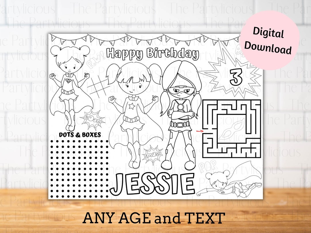 Superhero Girl Birthday Party Placemats, Girl Superhero Party Table ...