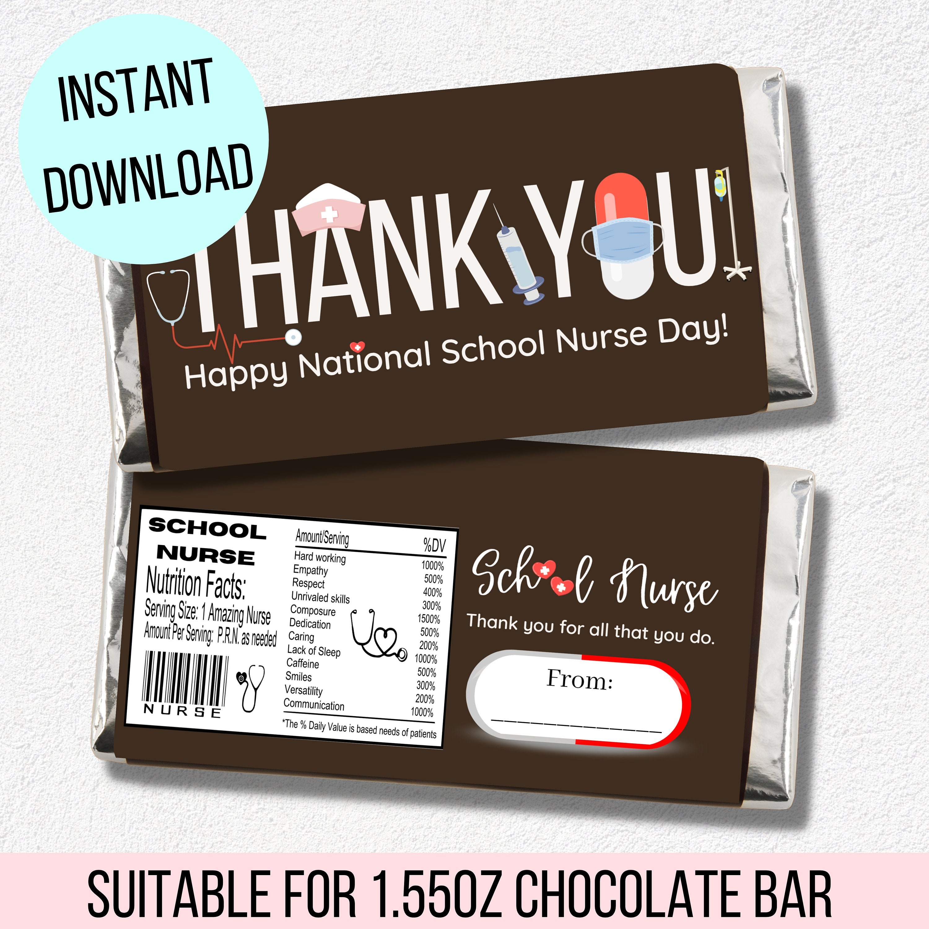 Printable School Nurse Chocolate Bar Wrapper School Nurse - Etsy