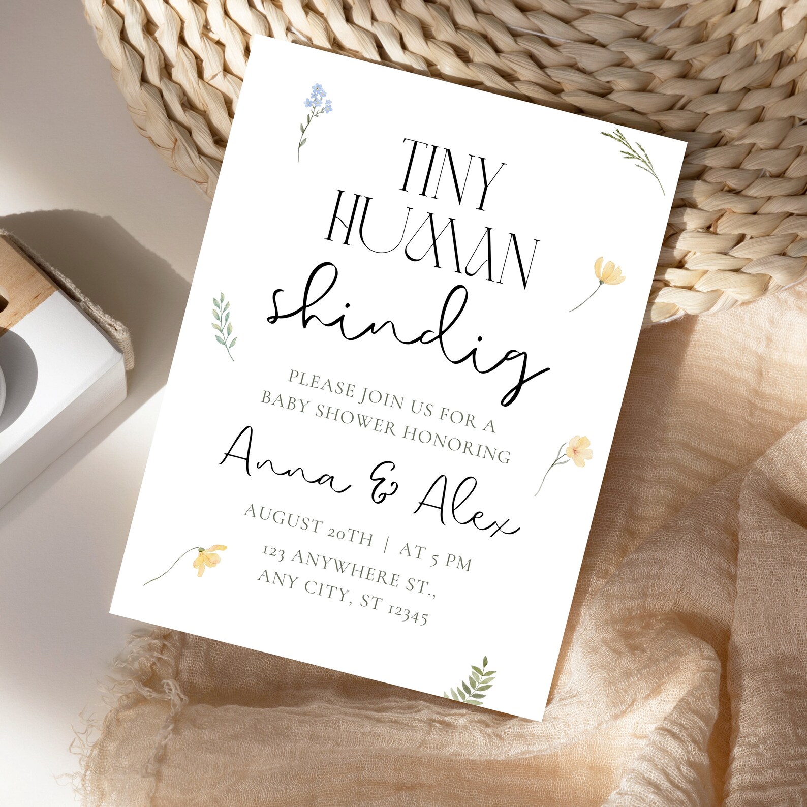 Tiny Human Shindig Baby Shower Party Invitation, Modern Tiny Human ...