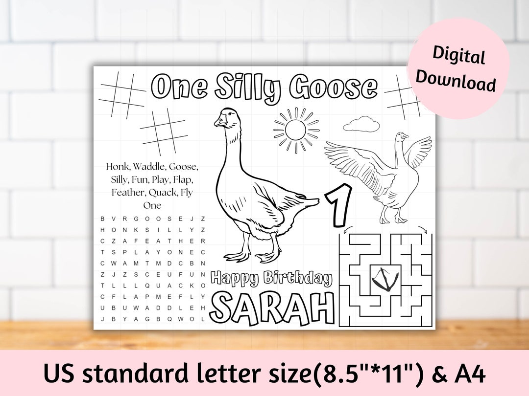 One Silly Goose Activity Sheet, Silly Goose First Birthday Placemats ...