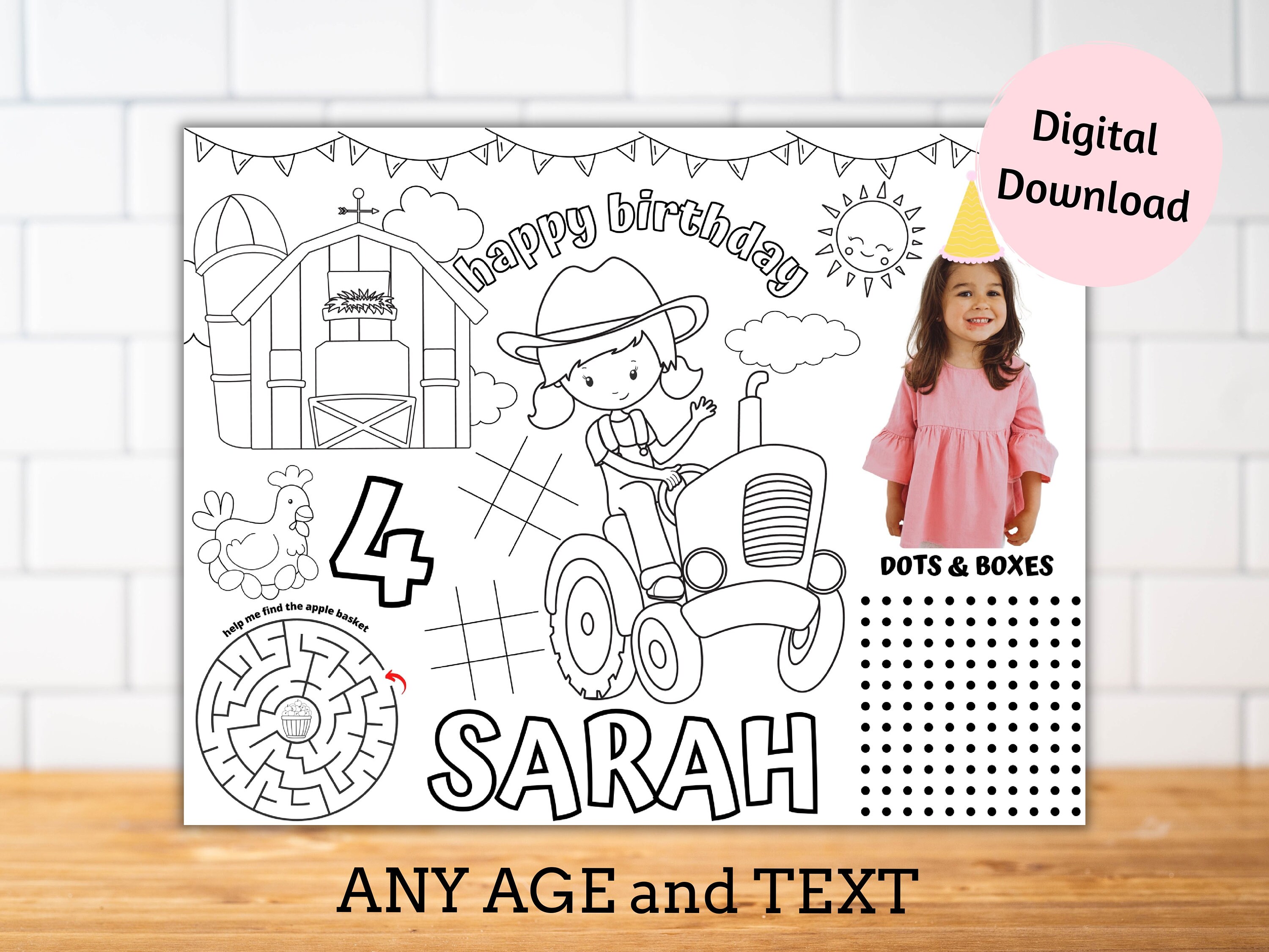 Personalised Farm Party Activity Sheet With Photo,kids Birthday ...