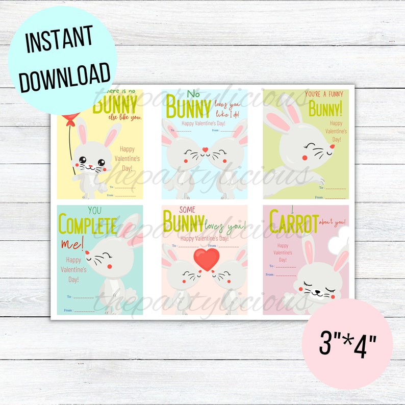 Printable Bunny Valentines Day Cards Classroom Kids - Etsy