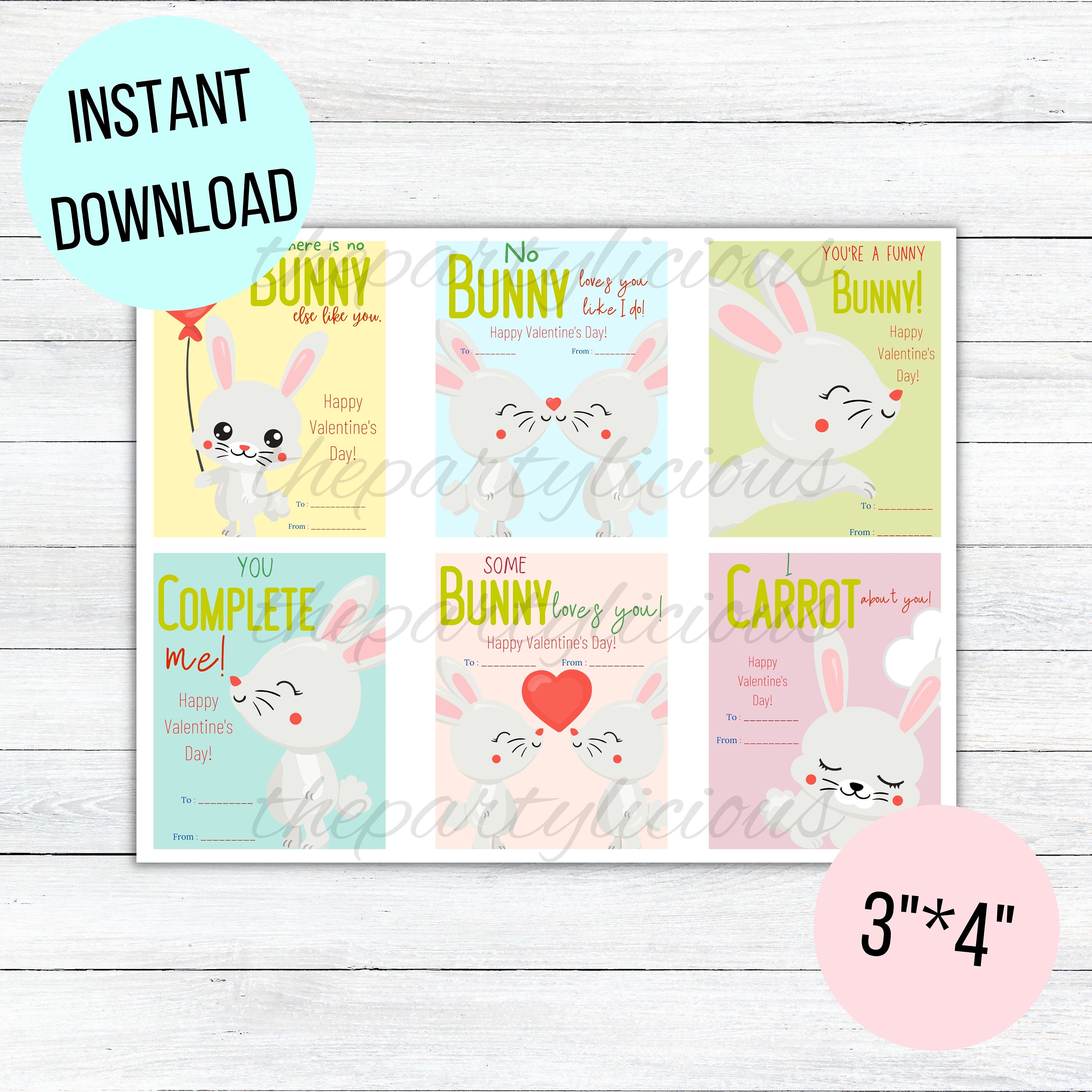 Printable Bunny Valentines Day Cards Classroom Kids - Etsy