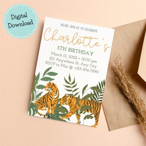 Little Tiger Birthday Party Invitation, Safari Tiger Themed Birthday ...