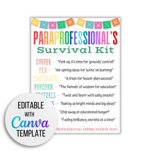 Paraprofessional's Survival Kit Gift Tags, Canva Editable Template ...