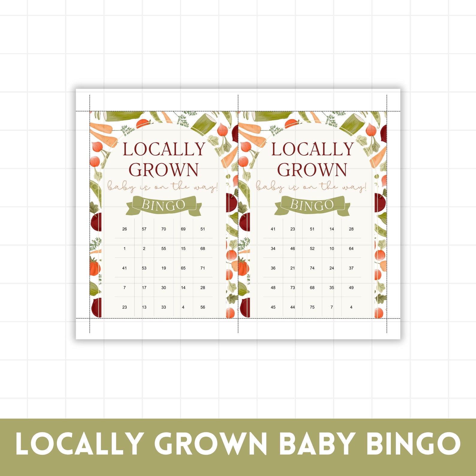 Locally Grown Baby Shower Bingo Games, Printable Gardening Locally ...