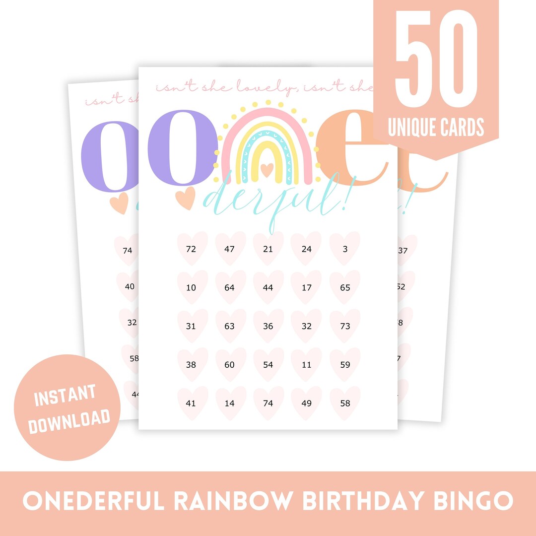 Pastel Onderful Rainbow Birthday Bingo Games, Printable Cute Girls ...