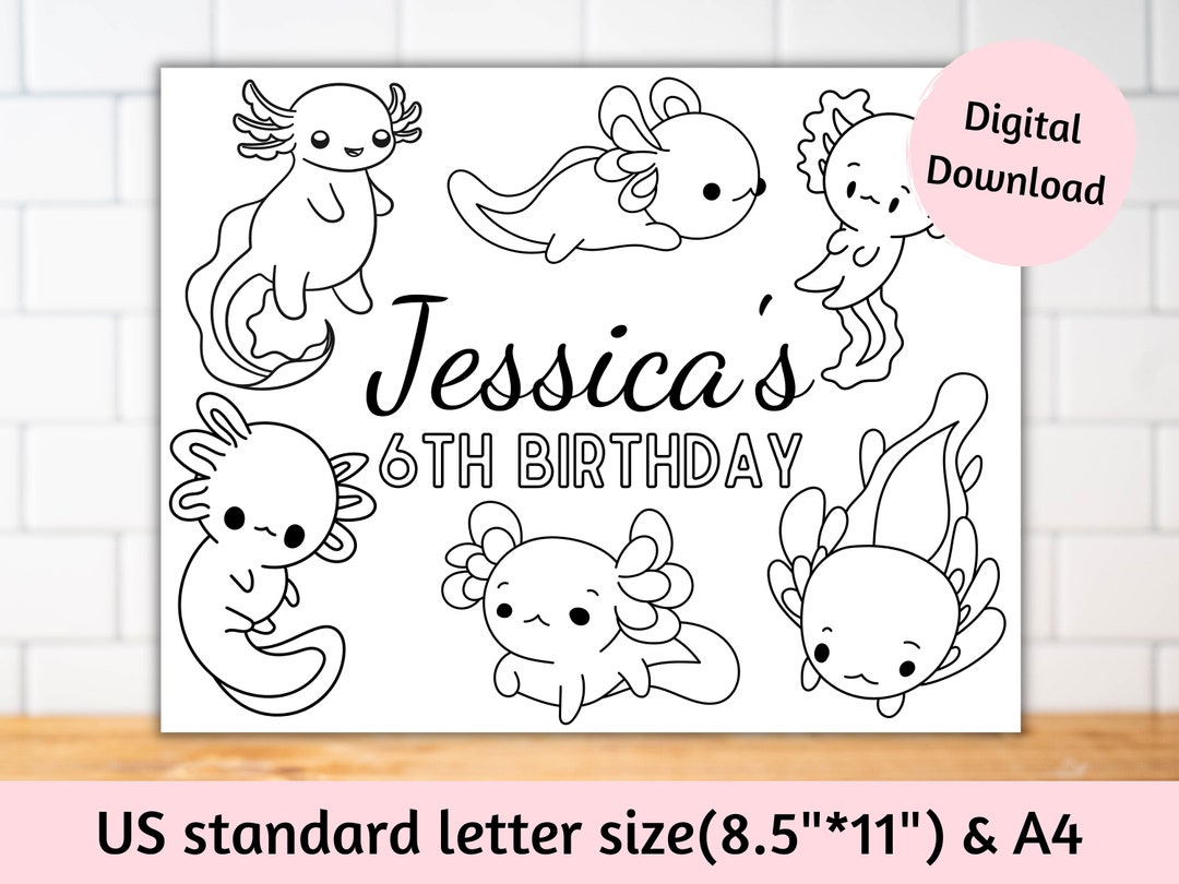 Axolotl Birthday Placemats, Cute Axolotl Party Table Decor Party Games ...