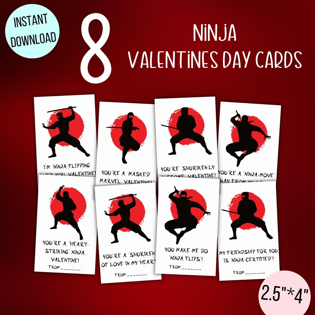 Printable Ninja Valentines Day Cards, Classroom Kids Ninja Valentines ...