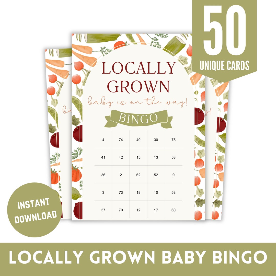 Locally Grown Baby Shower Bingo Games, Printable Gardening Locally ...