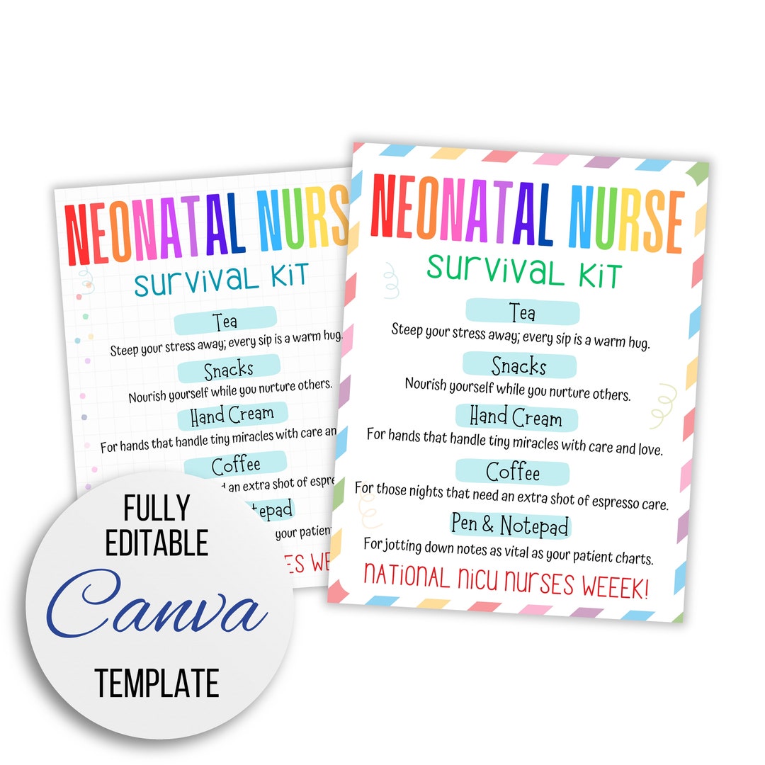 Editable NICU Nurses Week Survival Kit Card Template, Neonatal Nurses ...