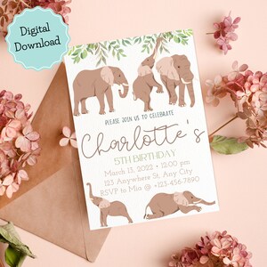 Elephant Birthday Party Invitation, Elephant Themed Birthday Party ...