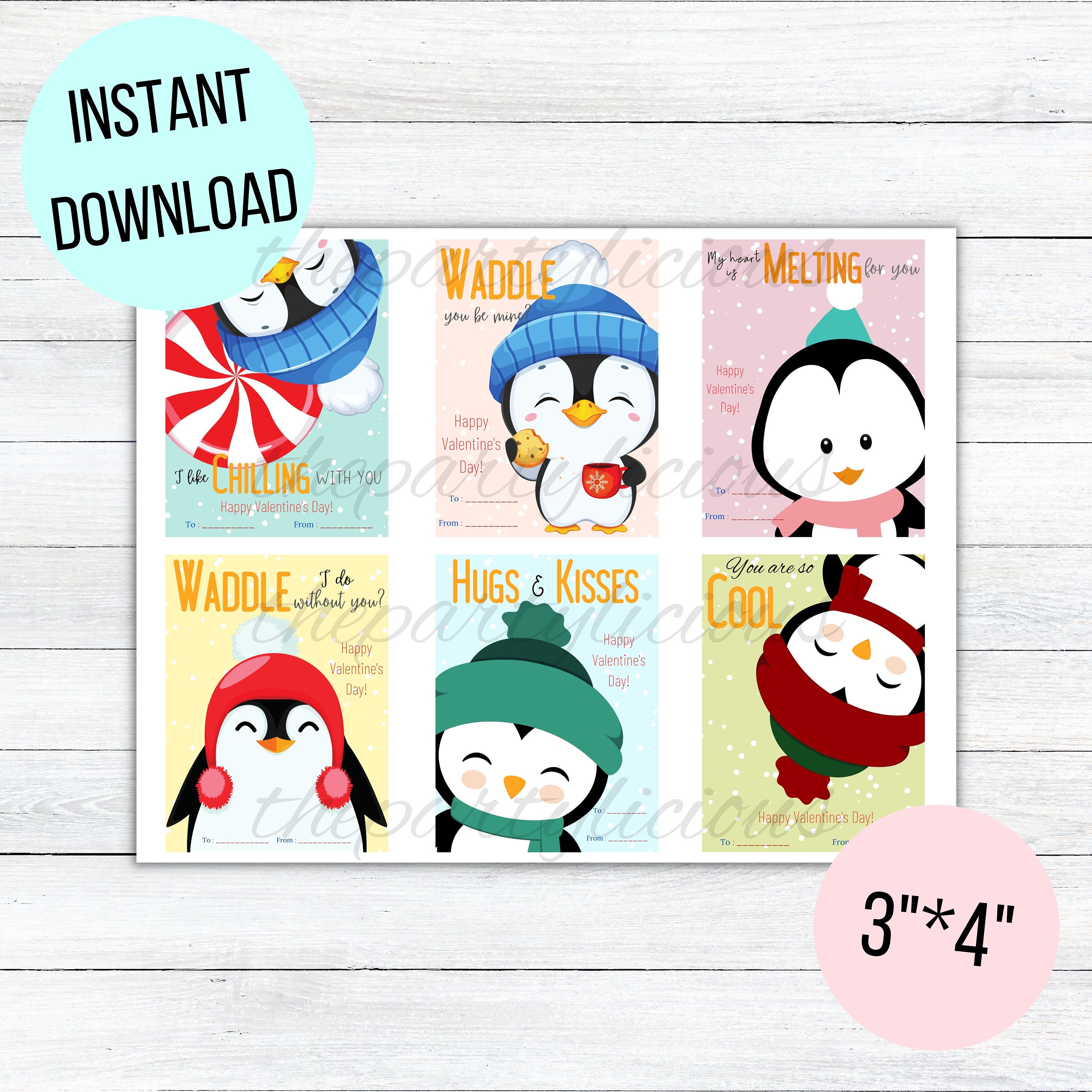 Printable Penguin Valentines Day Cards, Classroom Kids Valentines Day ...