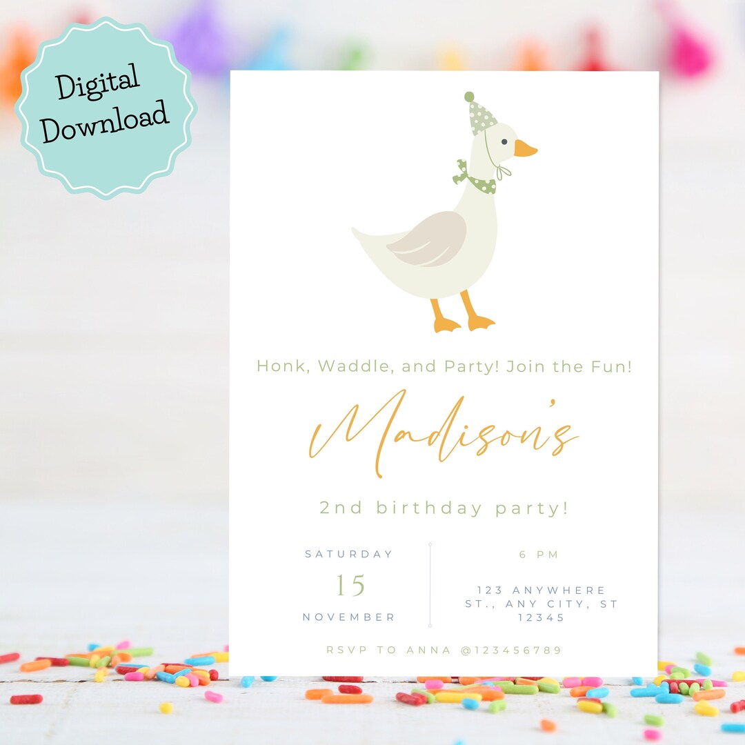 Goose Birthday Party Invitation, Goose Printable Invite Party Decor ...