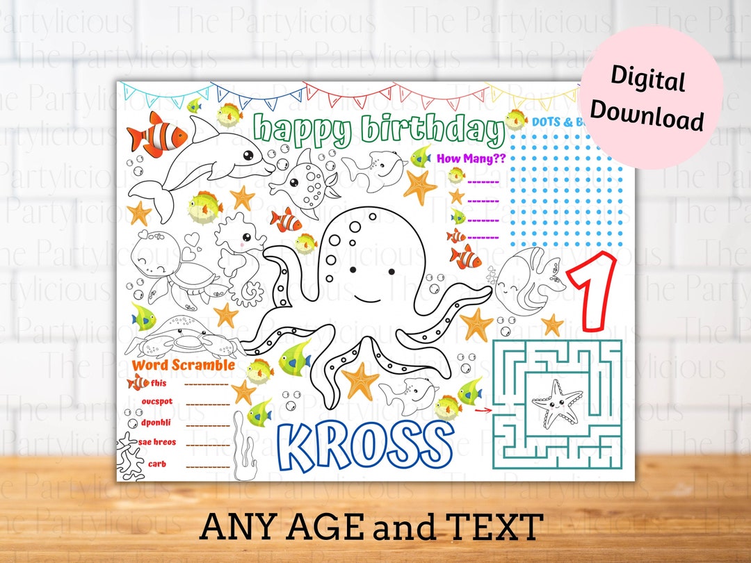 Under the Sea Party Placemats Under the Sea Activity Coloring - Etsy