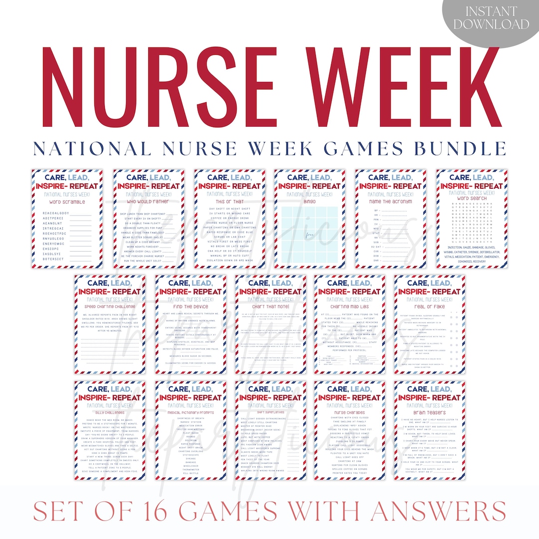 Printable National Nurses Games, Happy Nurse Week Appreciation Games ...