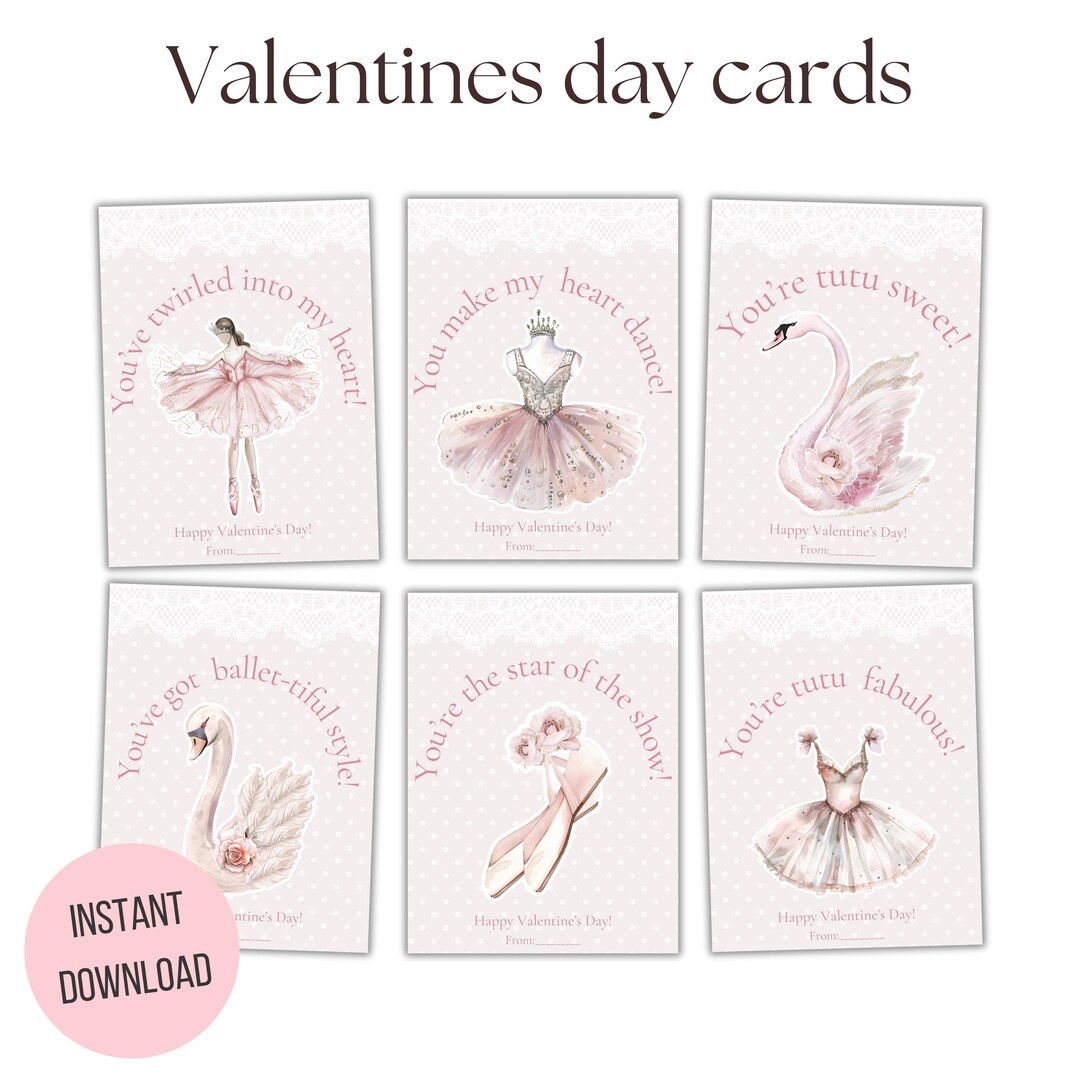 Printable Ballerina Valentines Day Cards, Ballet Valentines Day Cards ...