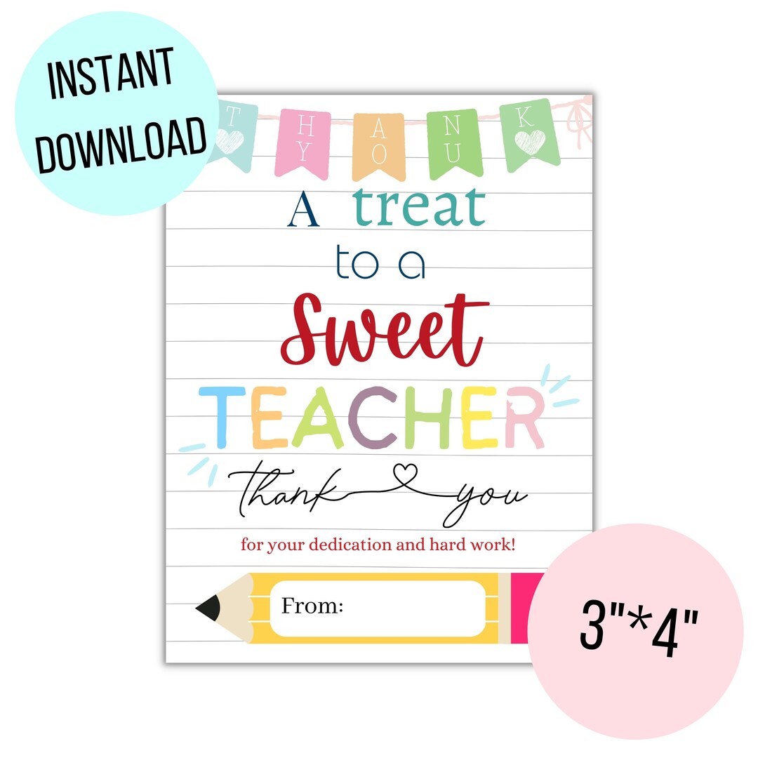 Teachers Sweet Treat Tags, Teachers Appreciation Week Thank You Cards ...
